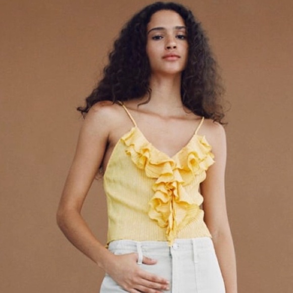 Zara | Tops | Zara Pleated Ruffled Pastel Yellow Tank S | Poshmark
